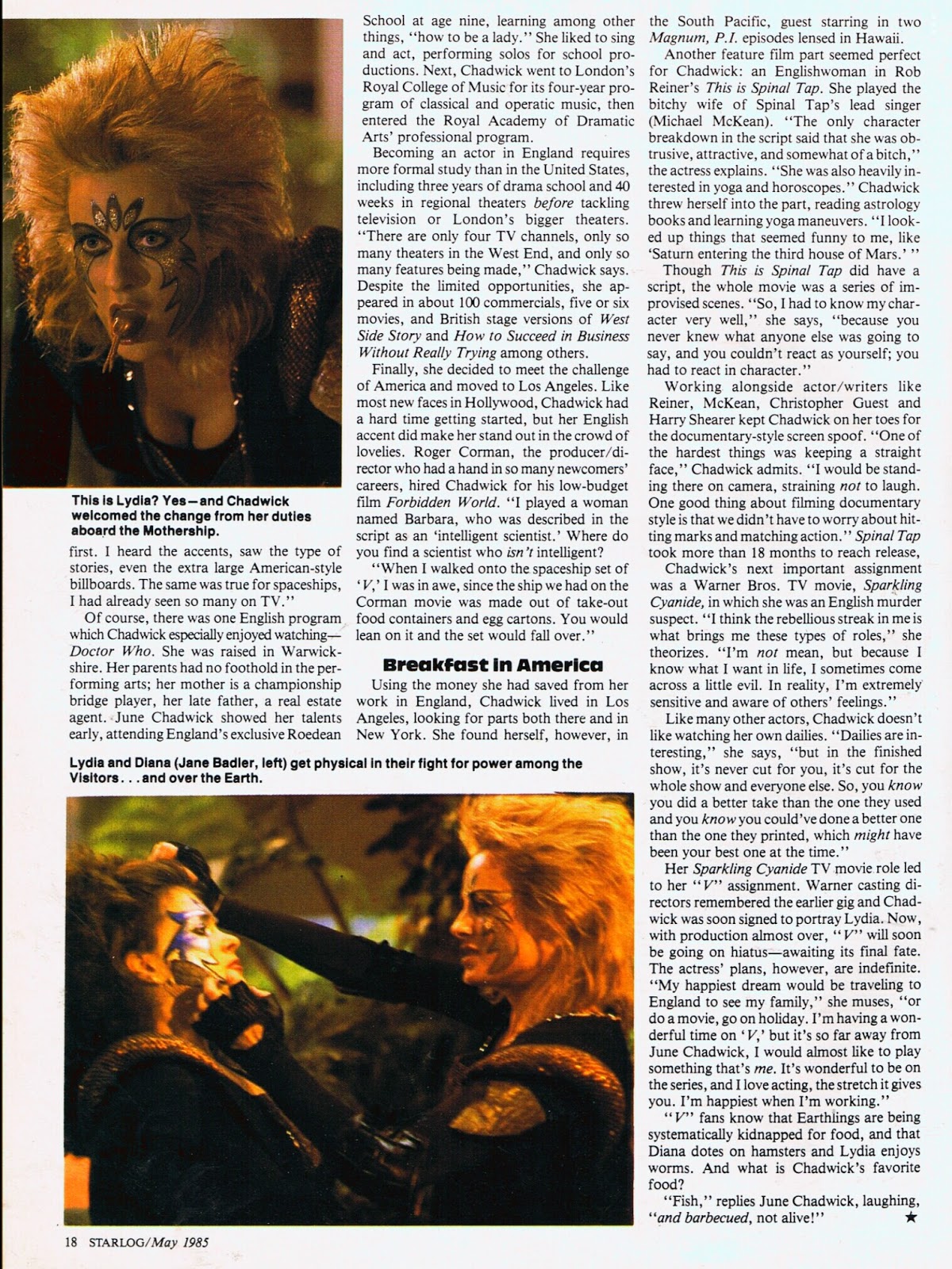 STARLOGGED - GEEK MEDIA AGAIN: 1985: JUNE CHADWICK DISCUSSES V: THE ...