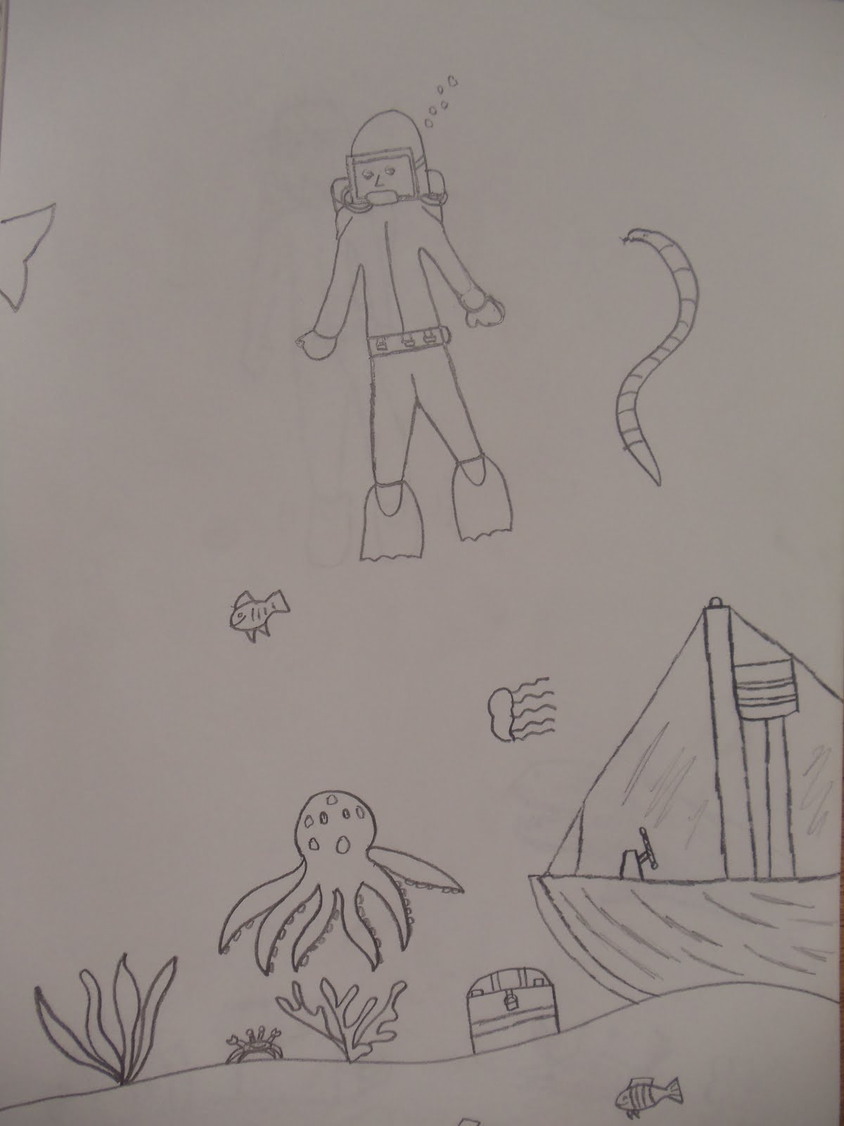 Hands, Head 'n Heart in the Artroom: Directed Drawing: Scuba Diver