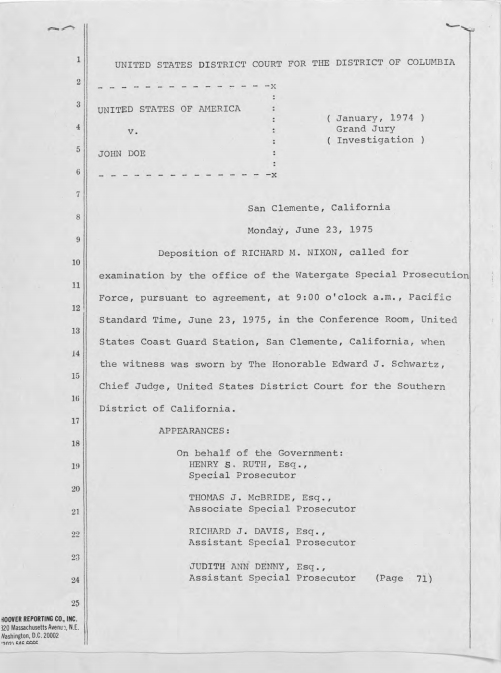 Backseat Lawyer: Richard M. Nixon Grand Jury Testimony Transcript from ...