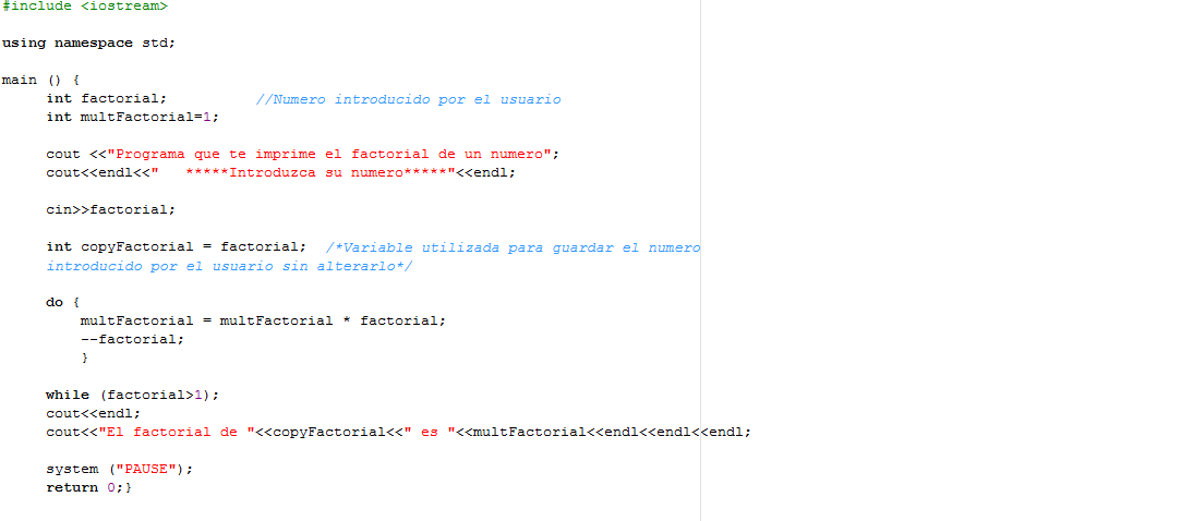 Programando con C++: Factorial de un número