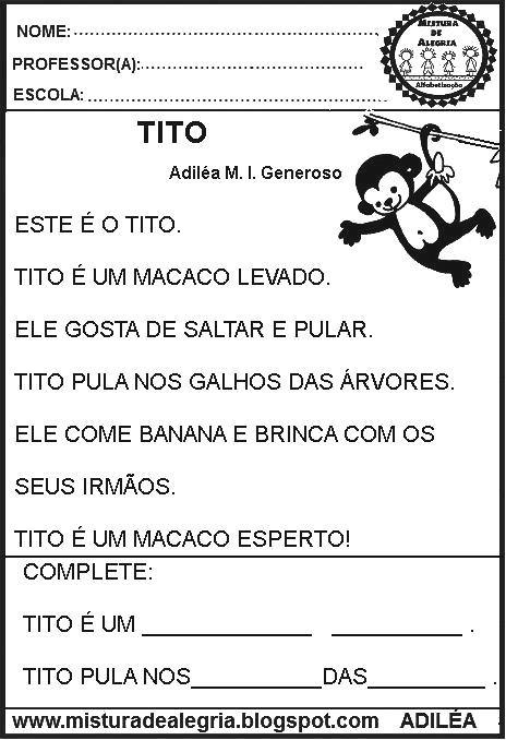 PEQUENOS TEXTOS PARA ALFABETIZAÇÃO 1o ANO - Mistura de Alegria