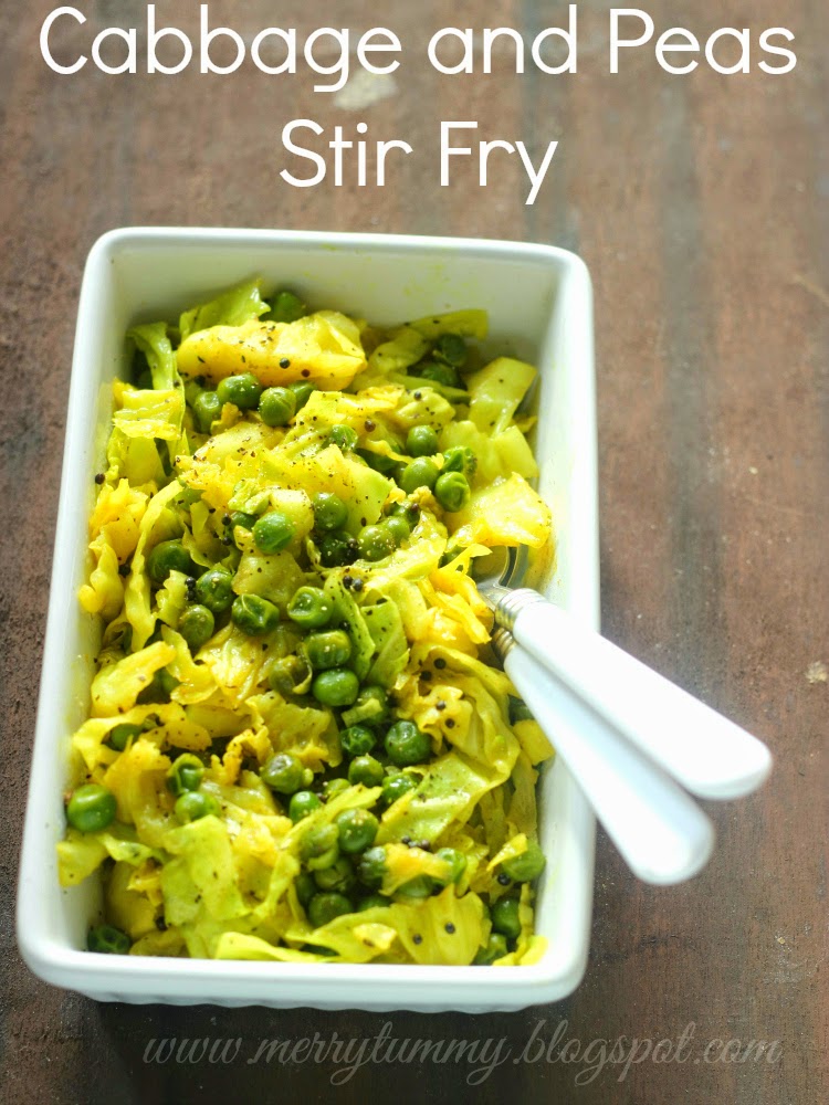Merry Tummy: Patta Gobi Mutter Subji: Cabbage and Green Peas Curry ...