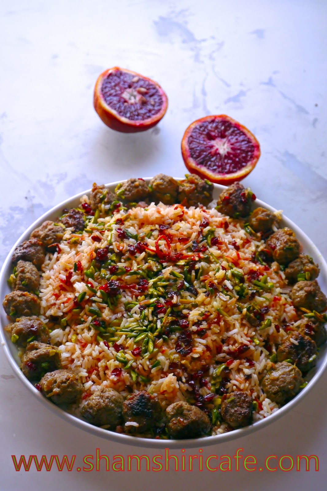 Persian pilaf with barberries, beet, and blood orange