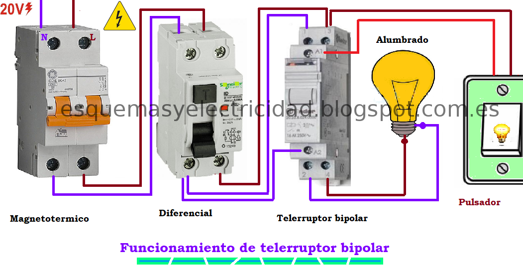 Esquemas eléctricos: Funcionamiento de telerruptor bipolar