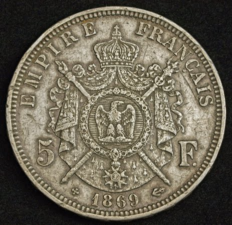 French coins‎ 5 Francs silver coin of 1869 Emperor Napoleon III|World ...