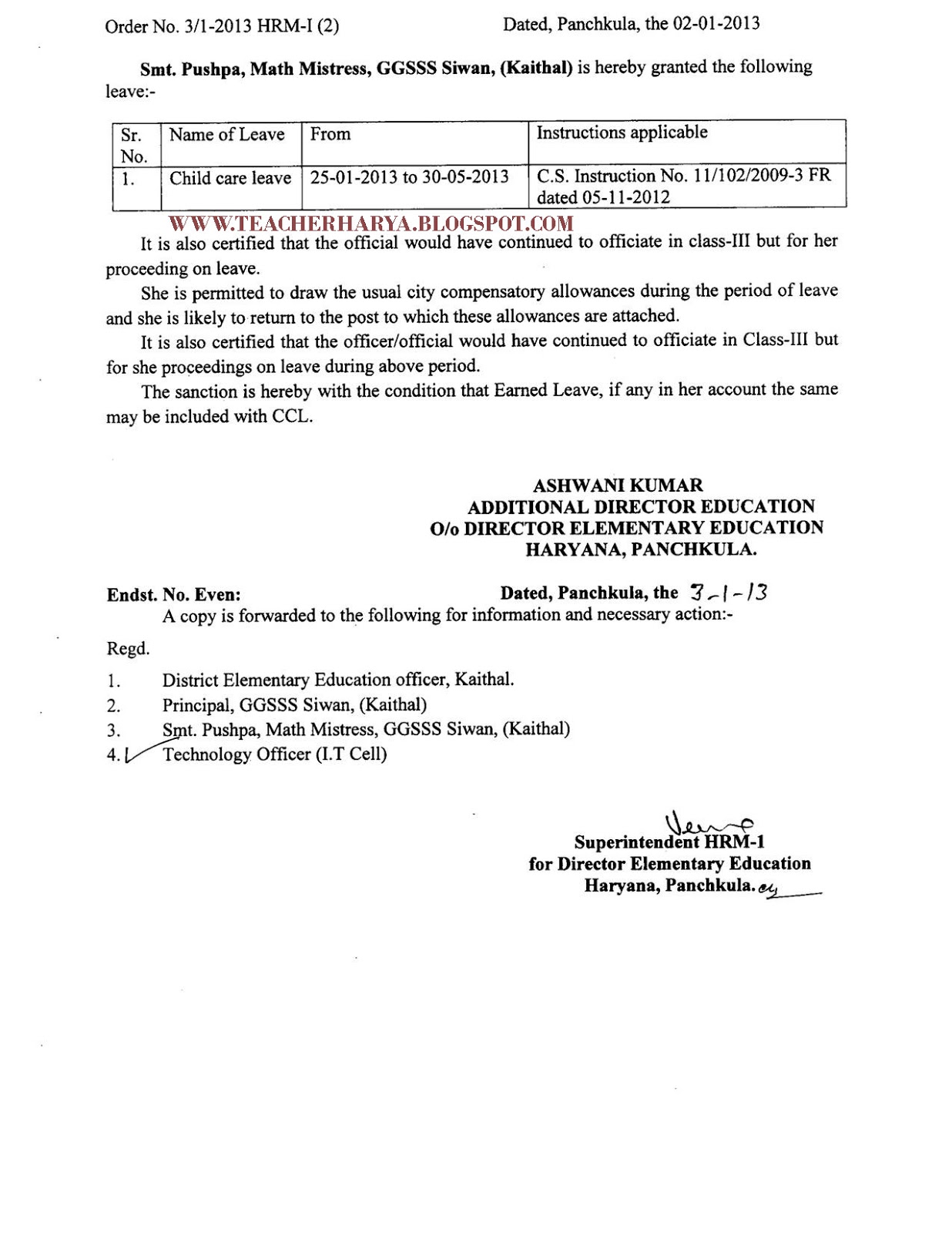 CHILD CARE LEAVE(CCL) - Teacher Haryana Education News