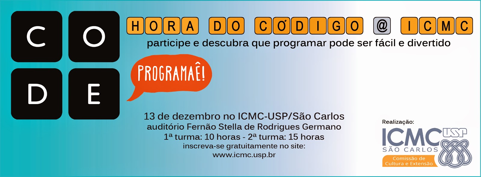 Ajude a promover a Hora do Código no ICMC: inscreva-se como tutor