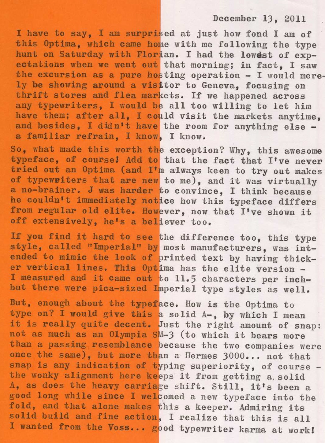 Retro Tech Geneva: Optima Elite Typewriter (1950s), Elite Imperial Typeface