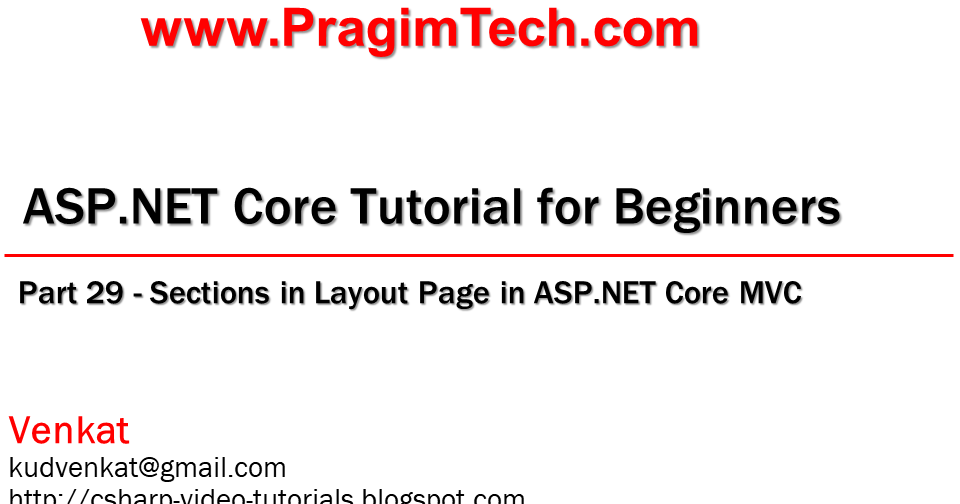 Sql server, .net and c# video tutorial: Sections in layout page in ASP.NET Core MVC - Slides