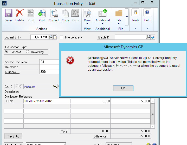 Dynamics GP Essentials: Error while Entering or Posting General Ledger ... Dynamics GP Essentials: Error while Entering or Posting General Ledger ...