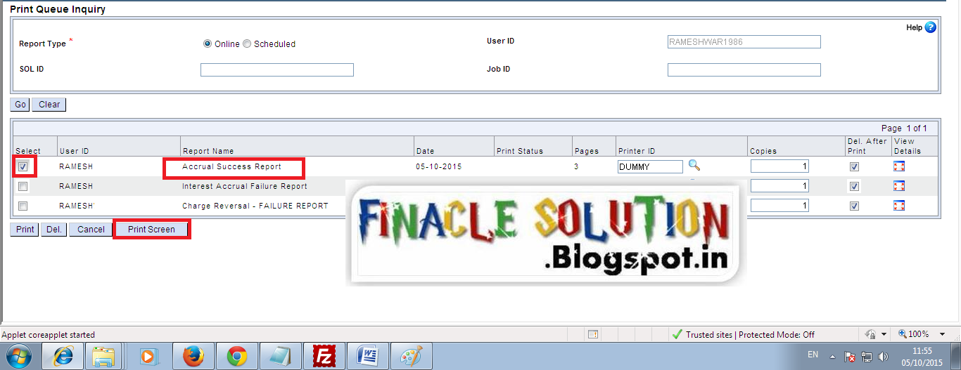 Trial closure for SB and PPF accounts in DOP Finacle