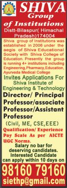 Faculty Plus Director Vacancies in Shiva Group of Institutions ...