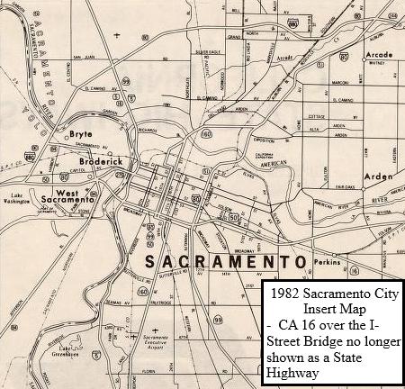 Highways in and around Old Sacramento; US 40, US 99W, CA 16, CA 24, CA ...