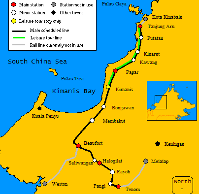 Sabah State Railway: Tenom to Tanjung Aru (Kota Kinabalu) by train
