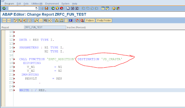 SAP TECH: Creation and Calling an RFC function module from one system to another ( Ex : Addition )