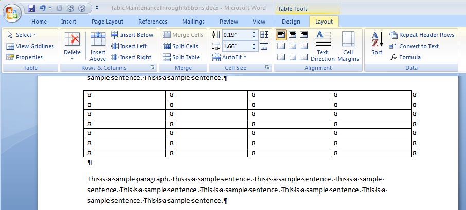 Dave's tech docs: Using Word 2007 ribbons for tables