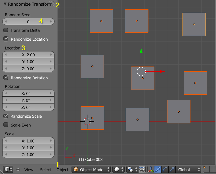 Blender 2.6 : Randomize Transform - 隨機變換