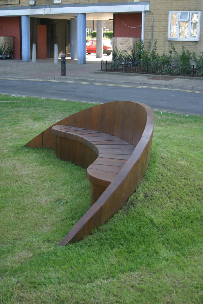 Beecholme and Environs - architectural and visual.: Sculpted bench opening