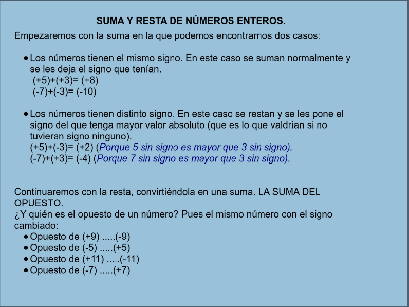 La pizarra del maestro José Manuel: SUMA Y RESTA DE NÚMEROS ENTEROS.
