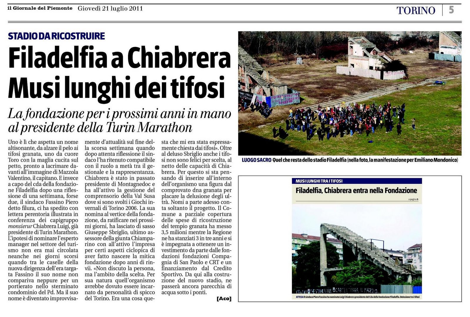 Tutto_FILA: 21/07/11 - Filadelfia, Chiabrera entra nella Fondazione