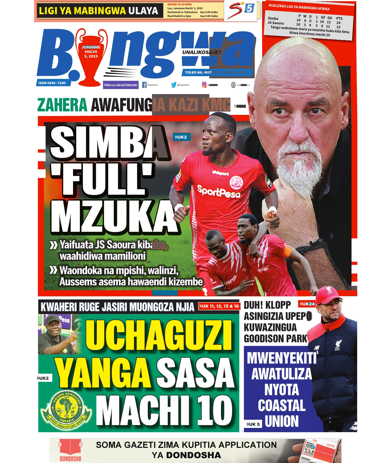Tanzanian Today's Newspapers MAGAZETI YA LEO Tuesday 05th March, 2019 ...