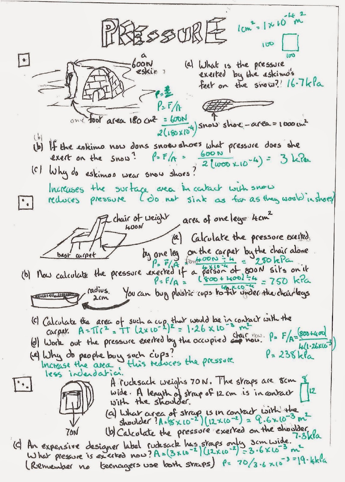 A Level Homework and Answers: Pressure Answers
