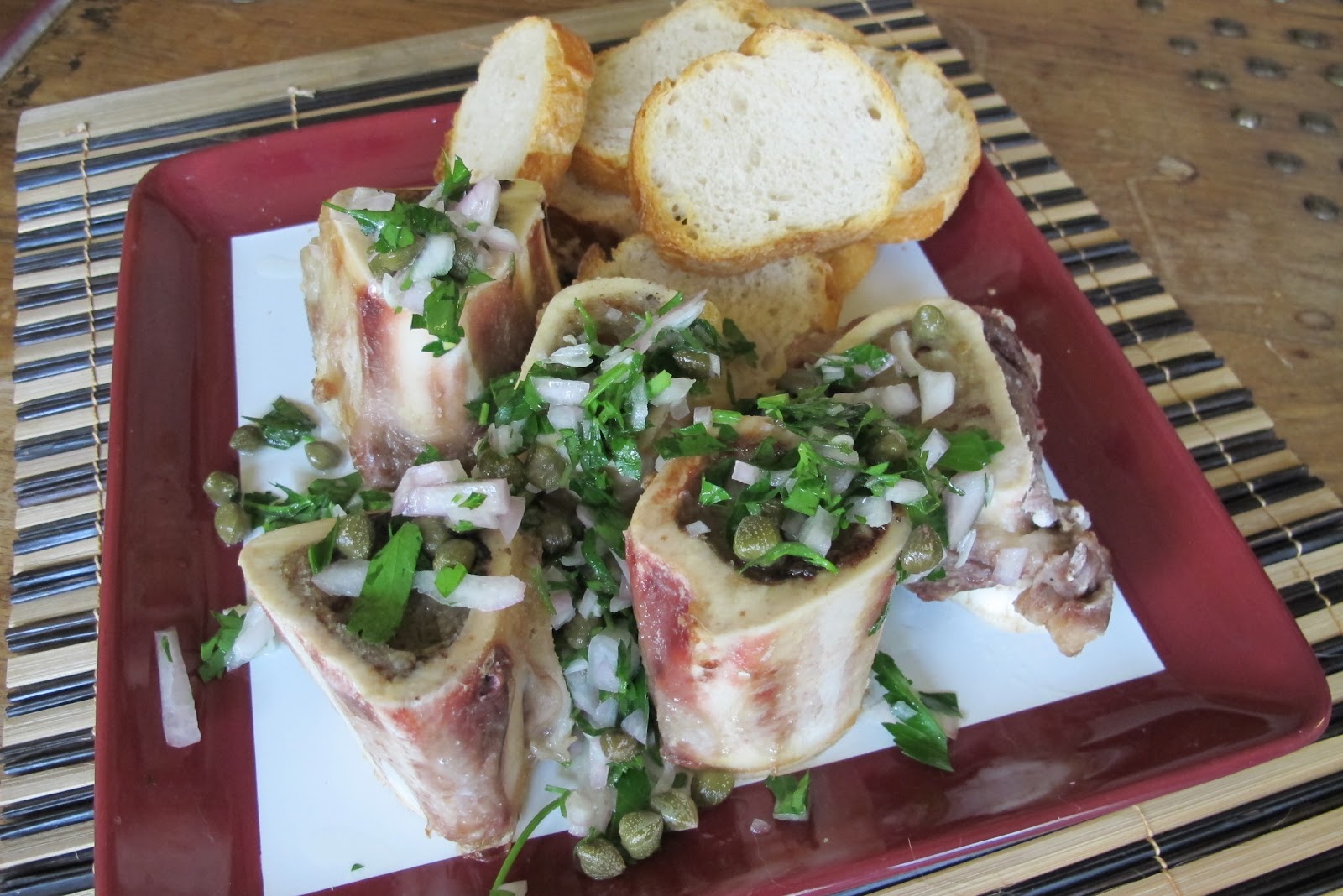 Roasted Bone Marrow with Parsley Caper Salad - Munchie Musings
