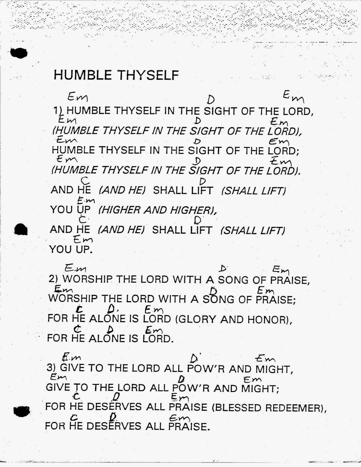 Worship Lead Sheets: Humble Thyself