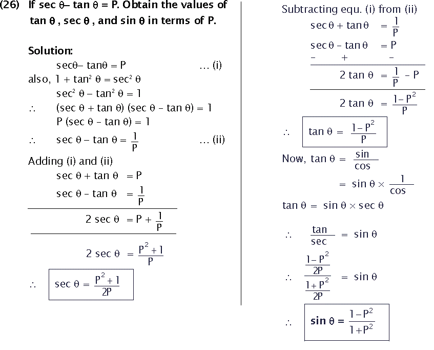 OMTEX CLASSES: If sec θ− tan θ = P. Obtain the values of tan θ , sec θ ...