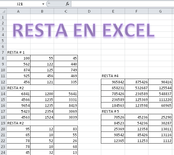 Ejemplos De Resta En Excel