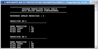 Welcome to My Blog ☺: Program Menghitung Nilai Akhir (Array) dengan C++