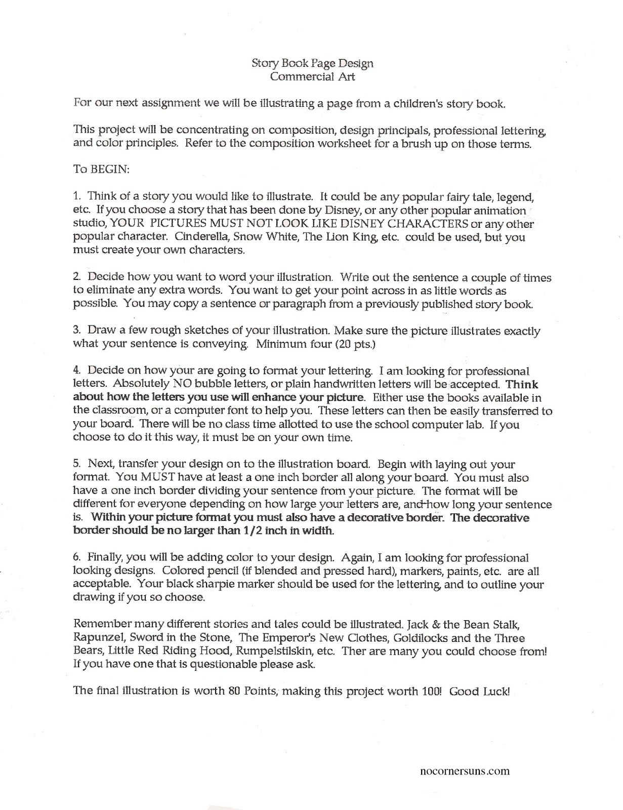 No Corner Suns: Story Book Page Design Assignment Page