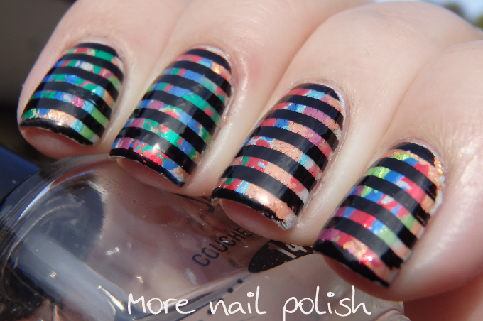 Mottled nail foils stamped with stripes ~ More Nail Polish