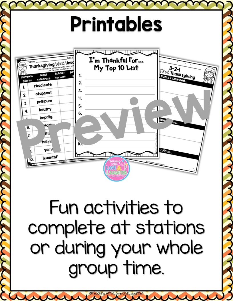 Teaching With Love and Laughter: Thanksgiving Literacy Center Activities