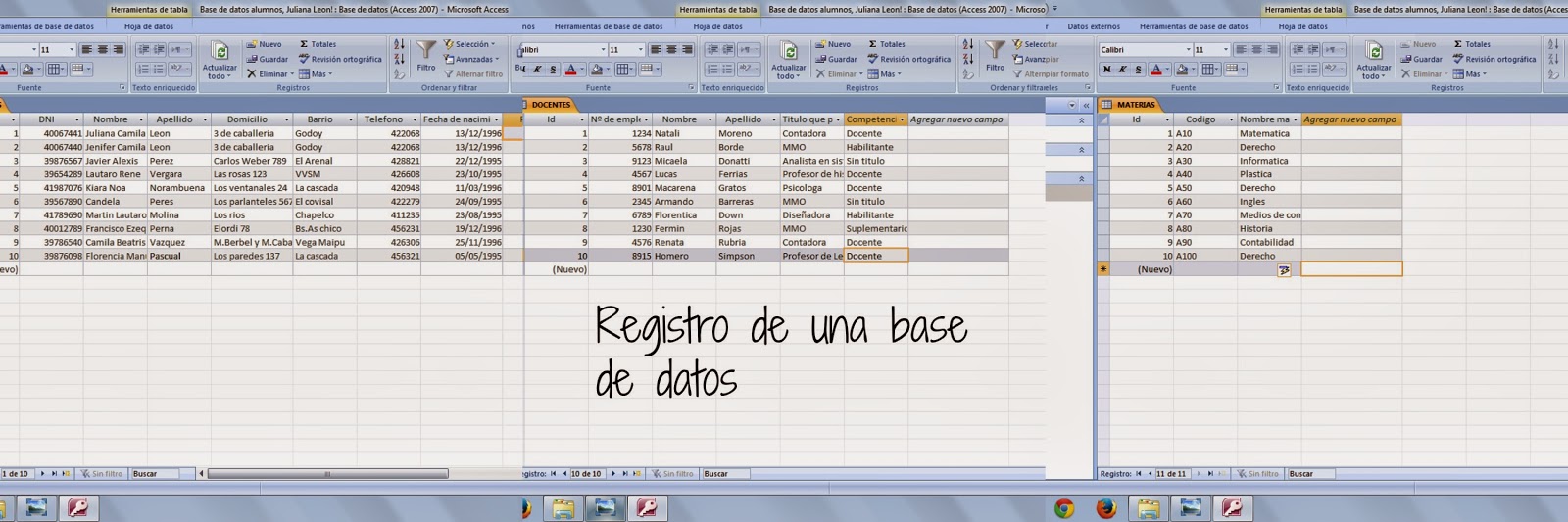 Base de Datos!: Registros, campos y relaciones (definiciones).