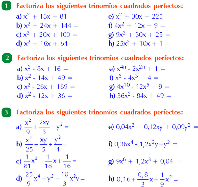 FACTORIZACION DE UN TRINOMIO CUADRADO PERFECTO EJERCICIOS RESUELTOS