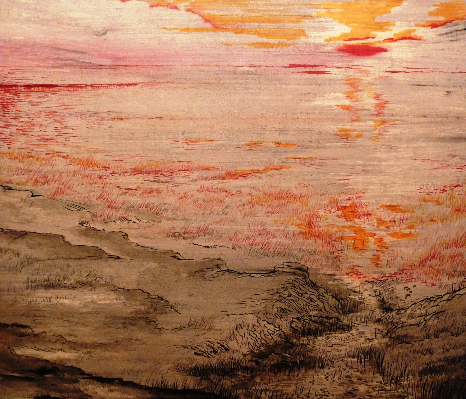 Gregorius Kuijlenburg - ARTIST: Imaginary Sunset. Pen and ink on wood.