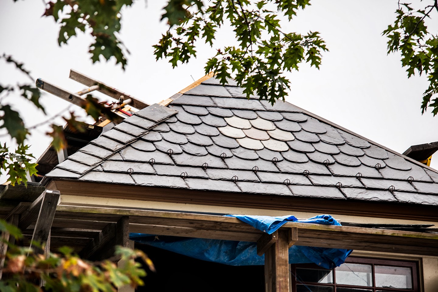 American Foursquare Restoration: Hip slate installation