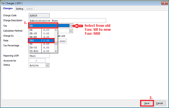 Sage UBS Software: How to change Sage UBS BSM GST tax rate from 6% to 0%