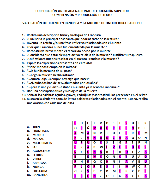 Lorena Arroyo Aguirre: Actividad del cuento: "Francisca y la Muerte"