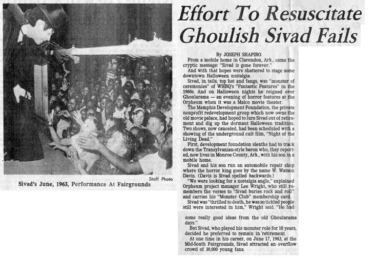 Dr. Gangrene's Mad Blog: Classic Memphis Horror Host, SIVAD!