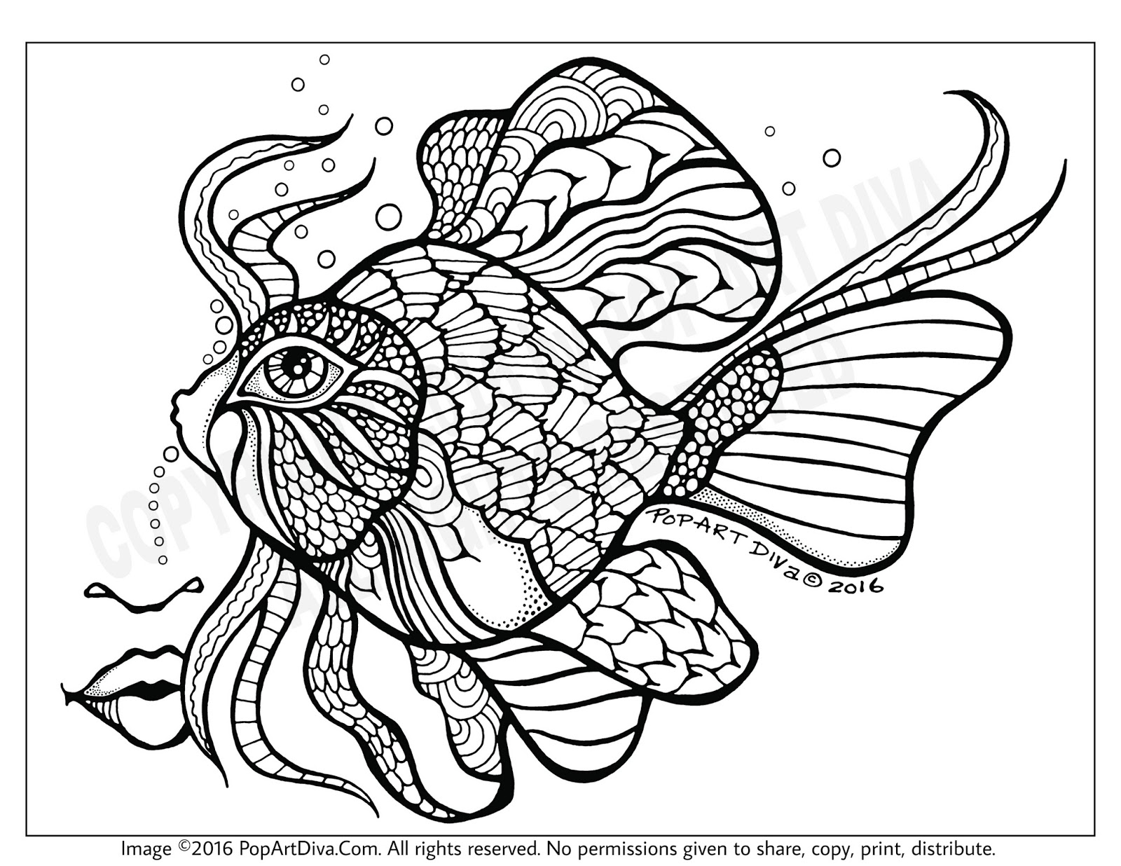 Coloring Life Happy: Coloring Book Zentangle Style Fantasy Fish Drawing