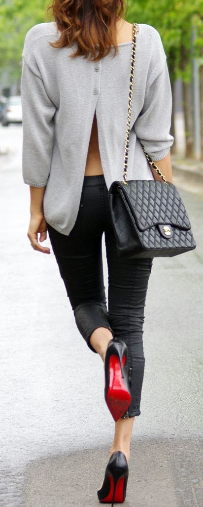 Street style | Slit grey sweater and Louboutin | Luvtolook | Virtual ...