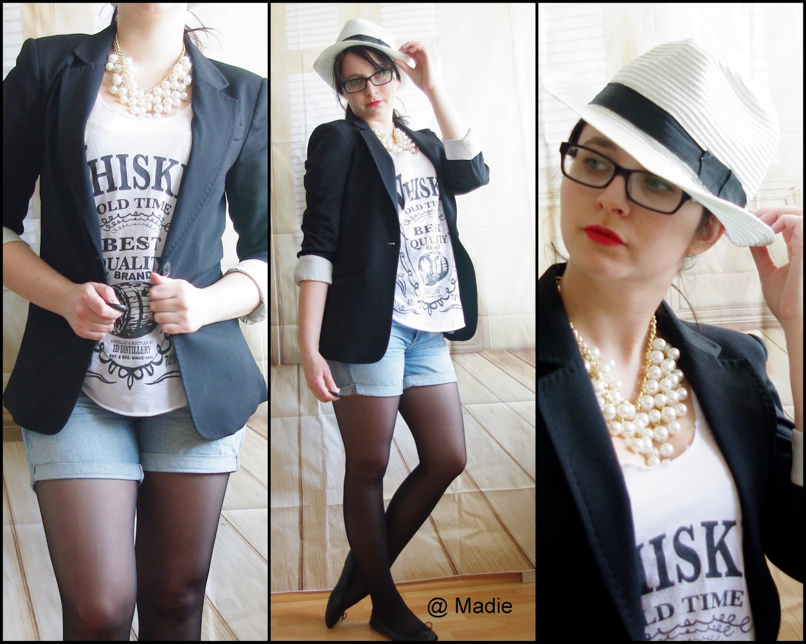 Lucciola: [Fashion] Cheeky Hat Girl - Denim Shorts, Whiskey Top, Long ...