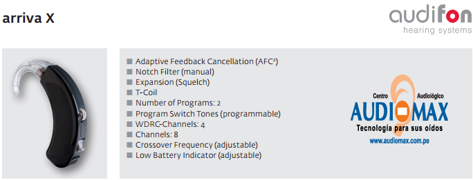Audiomax: Audifonos Medicados Lima. Audiomax. Modelo Arriva
