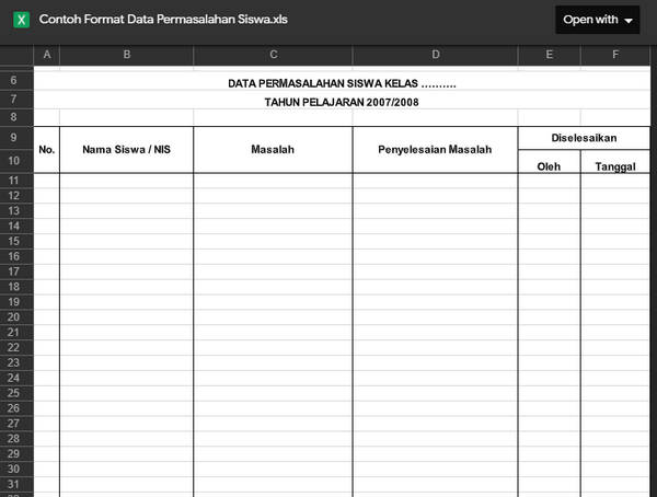 Contoh Format Data Permasalahan Siswa | sch. paperplane