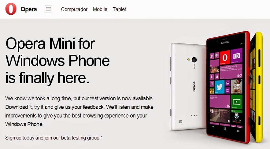 Navegador Opera Mini está chegando no Windows Phone 8.1 - INTERLIGADO.ORG