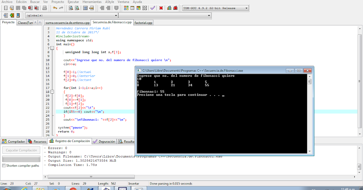 Programa secuencia de Fibonacci