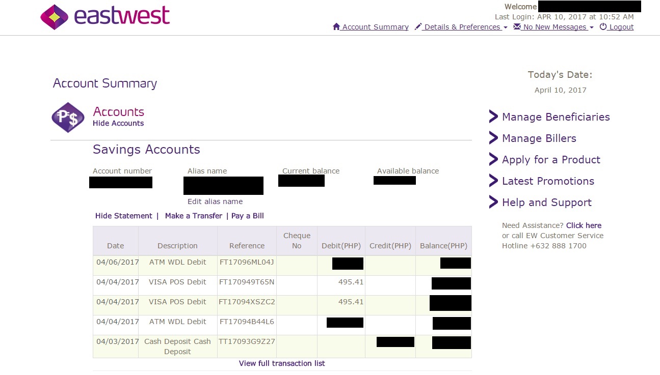 Janned Jandogge: Don't use Eastwest bank visa debit card