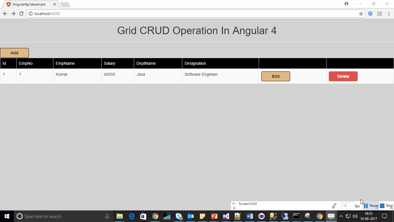 How to achieve grid CRUD Operation in angular 4